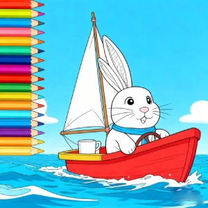 Coloring Book: Sailing Rabbit - Play Now For Free